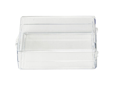 Clear styrene plastic hinged storage boxes, 89 x 65 x 25mm - Labtech