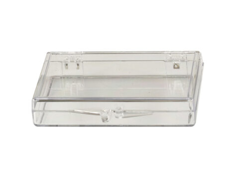 Clear/black styrene hinged storage boxes - 72 x 51 x 12.5mm - Labtech